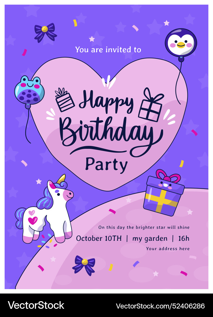 Childlike birthday invitation template Royalty Free Vector