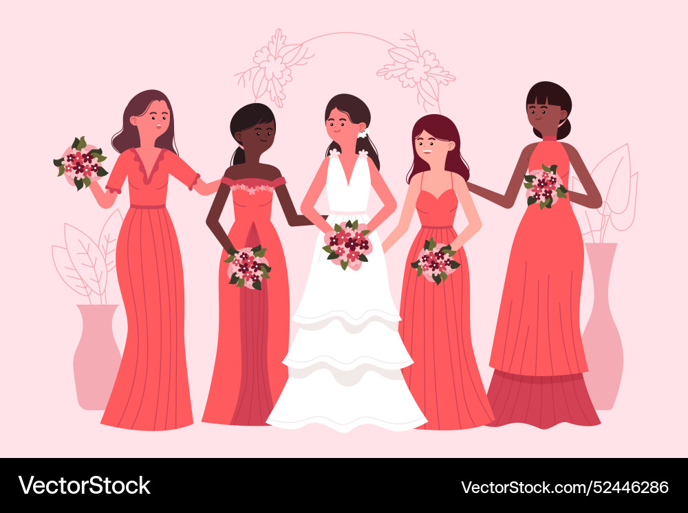 Flat design group of bridesmaids with bride Vector Image