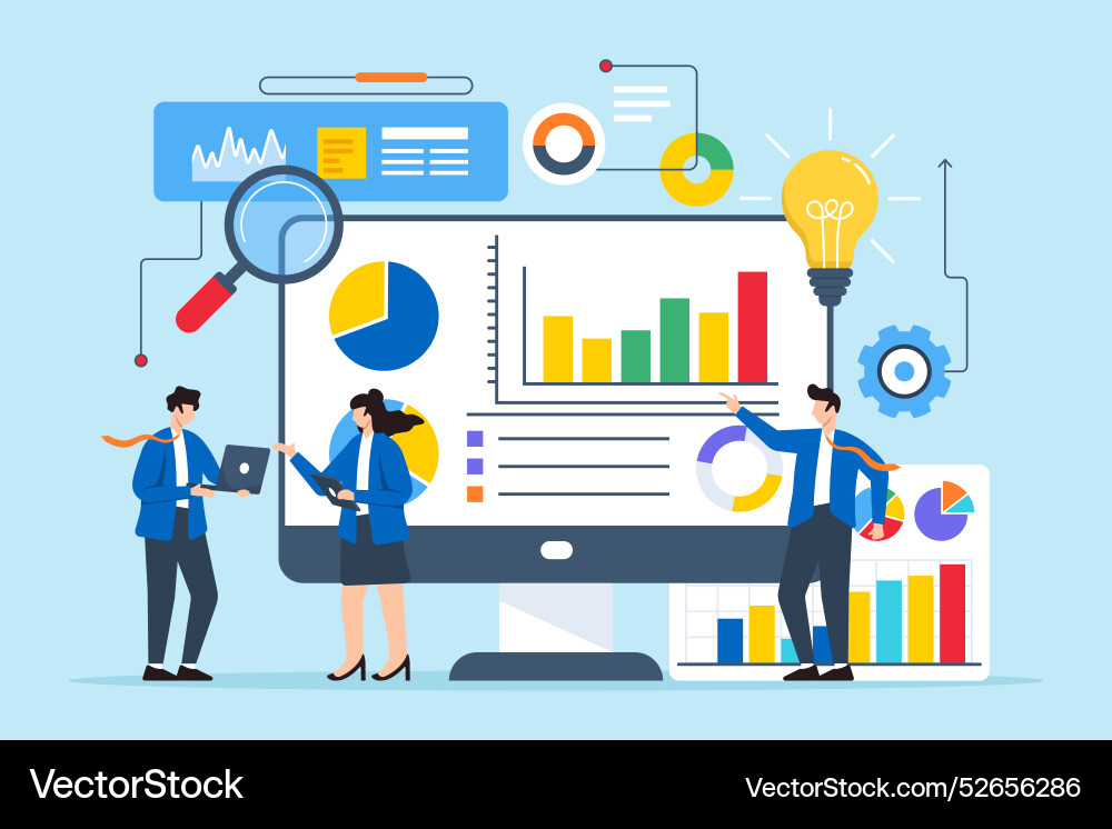 Flat of professionals analyzing competitive data Vector Image