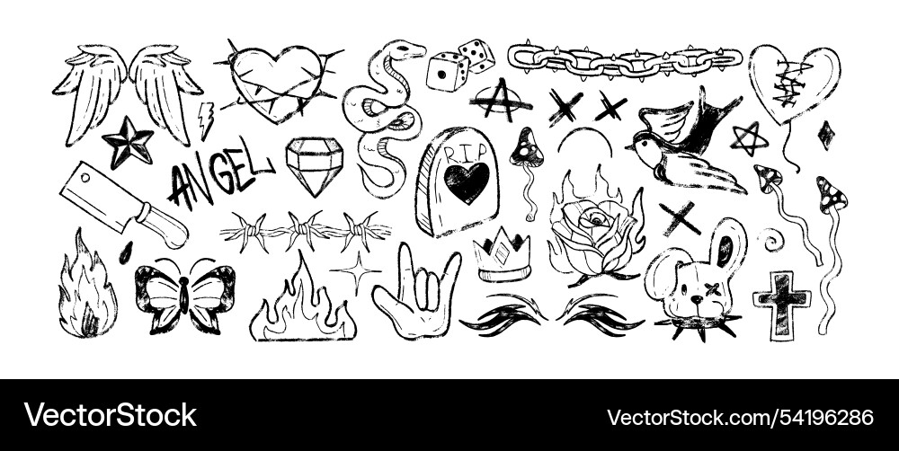 Hand drawn graffiti crayon y2k tattoo gothic Vector Image