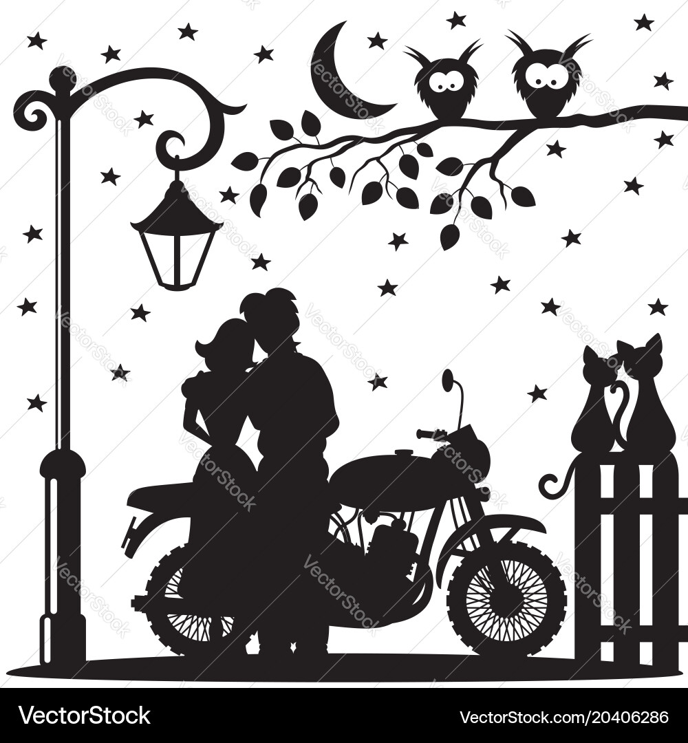 Romantic couple and motorcycle Royalty Free Vector Image