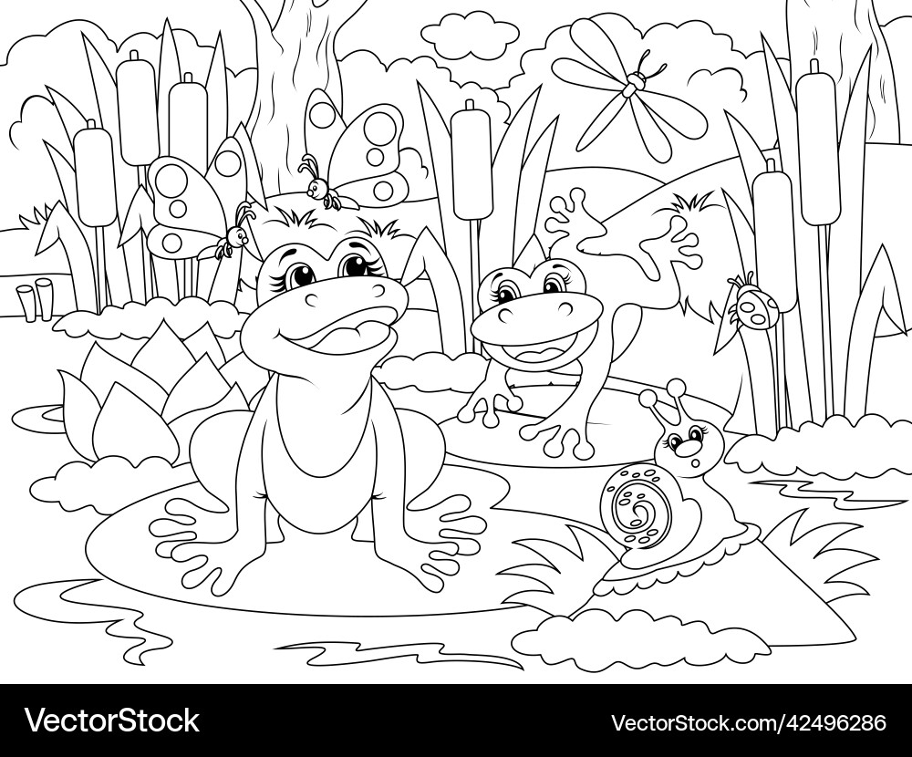 Two Funny Frogs in a Swamp Royalty Free Vector Image