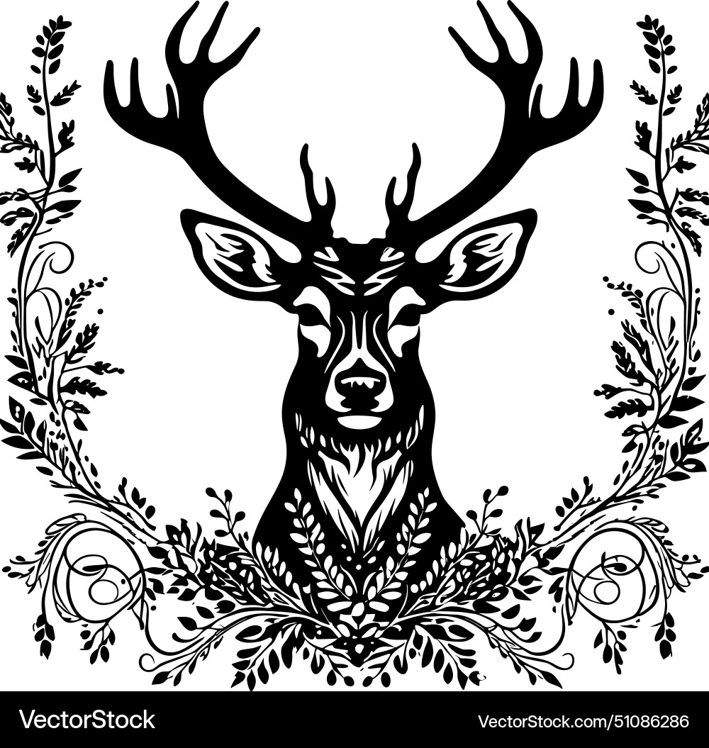Wildlife black and white deer Royalty Free Vector Image