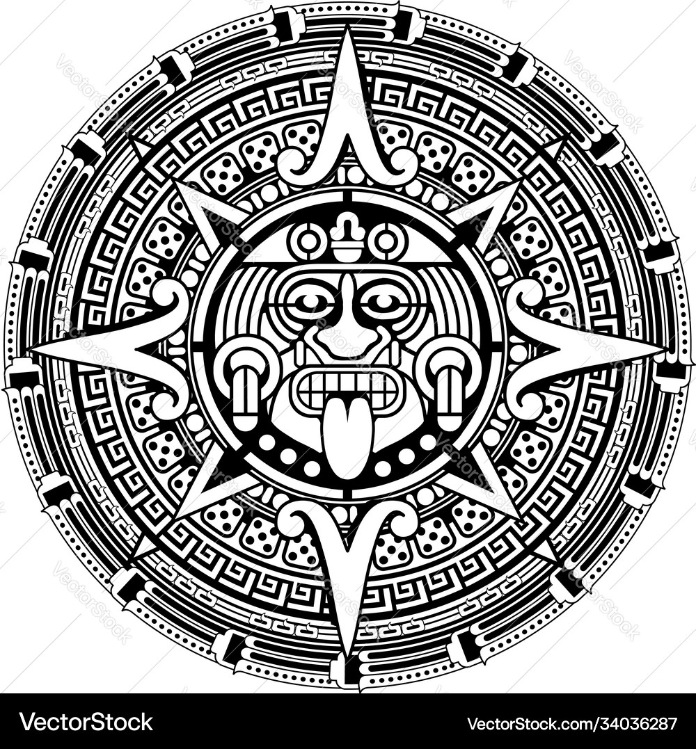 Aztec sun with ethnic ornaments Royalty Free Vector Image