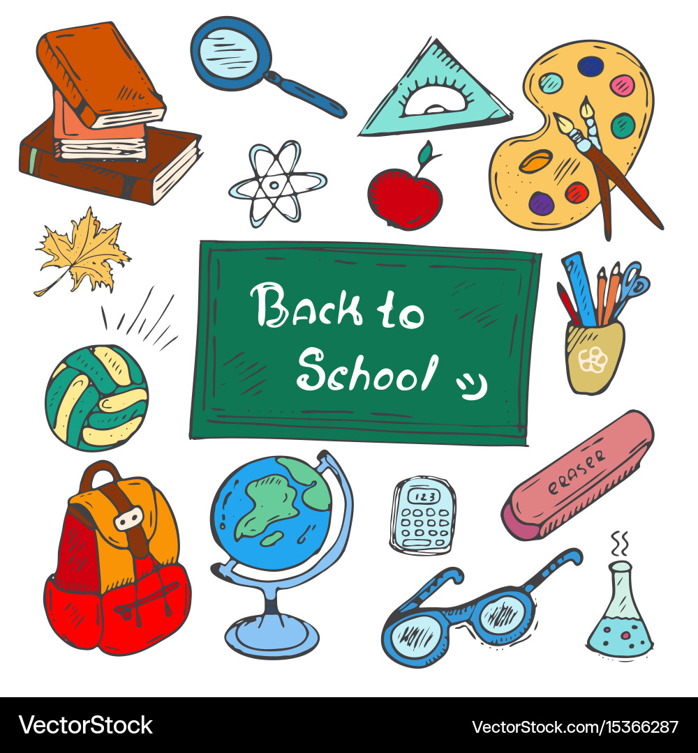 Colorful back to school hand-drawn doodle set Vector Image