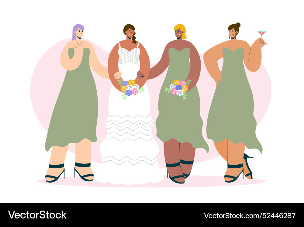 Flat design group of bridesmaids with bride Vector Image