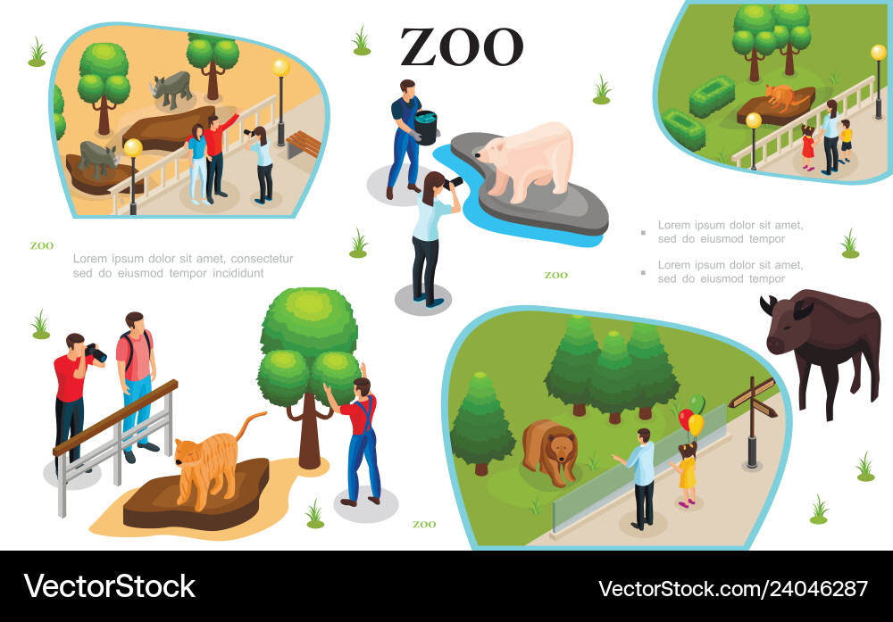 Isometric zoo colorful composition Royalty Free Vector Image