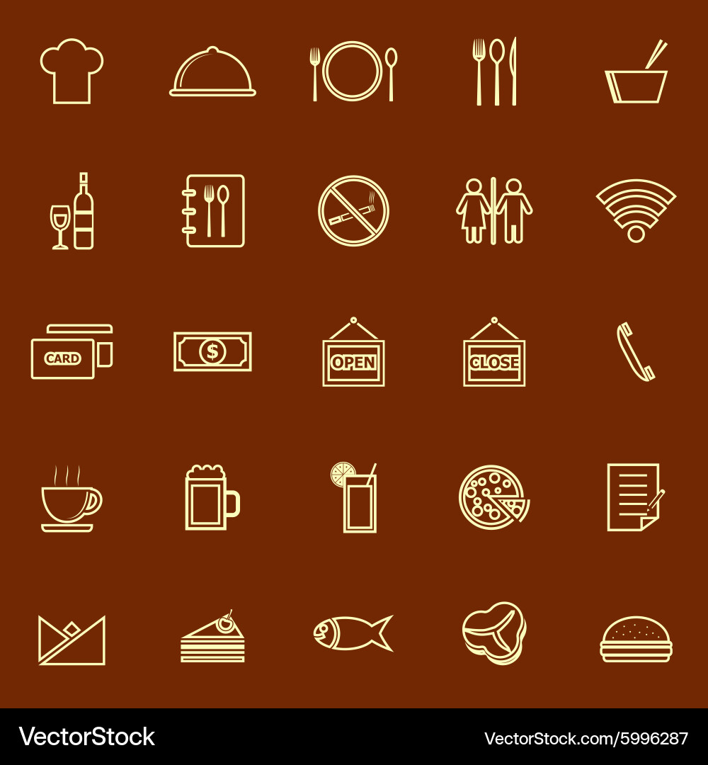 Restaurant line color icons on brown background Vector Image