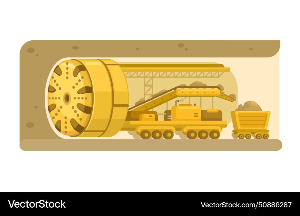 Tunnel boring machine flat cartoon Royalty Free Vector Image