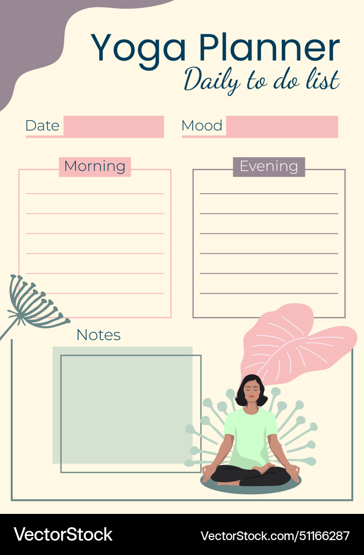 Yoga planner template Royalty Free Vector Image