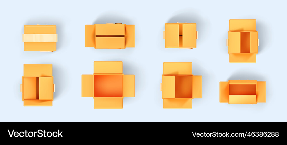 3d render top view isolated empty open box set Vector Image