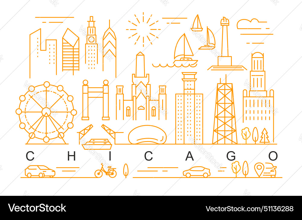 Chicago minimal style city outline skyline with Vector Image