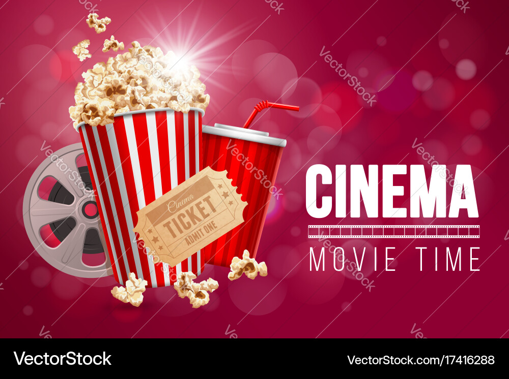 Cinema Ticket Popcorn Movie Royalty Free Vector Image