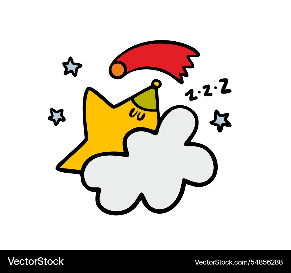 Cute children a star in nightcap Royalty Free Vector Image