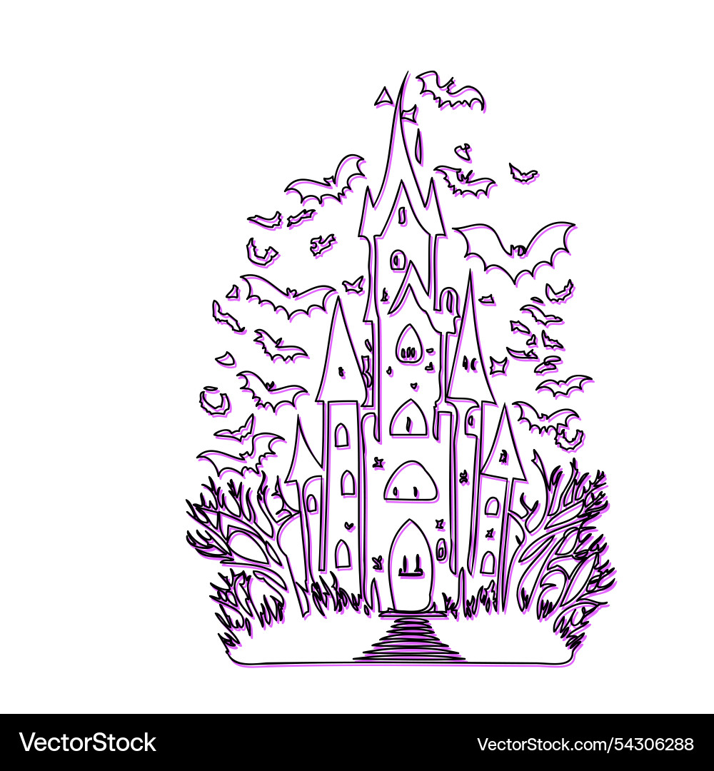 Haunted castle with bats flying around Royalty Free Vector