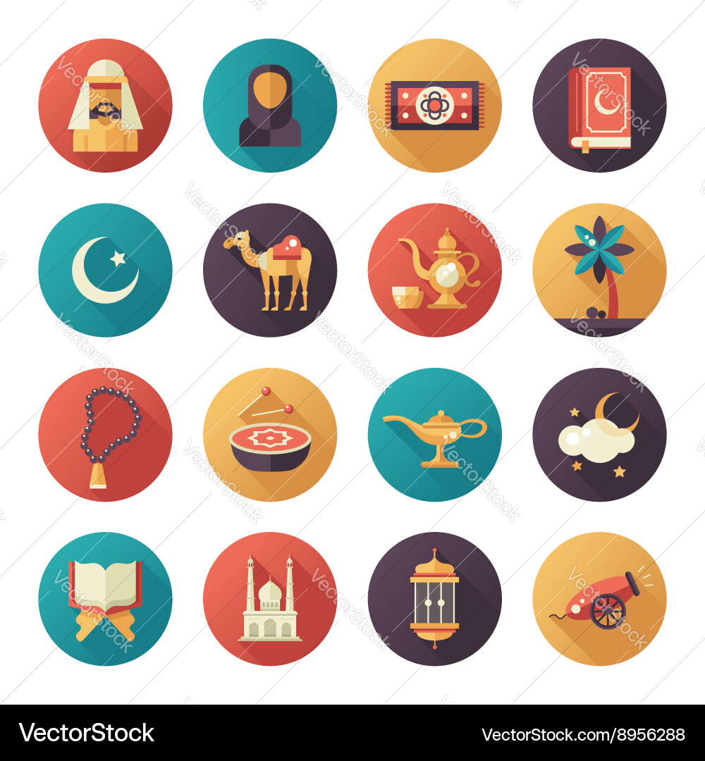 Islamic culture icons set Royalty Free Vector Image