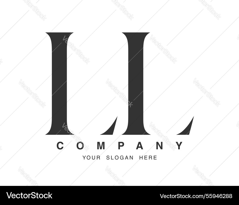Ll logo design initial letter l and l serif font Vector Image