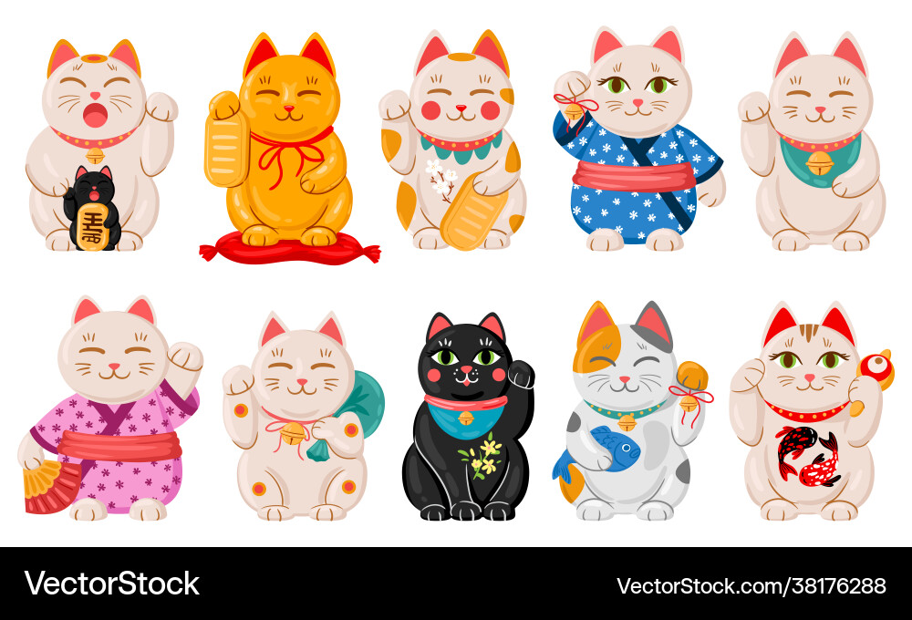Maneki Neko Lucky Cats - Japan Royalty Free Vector Image
