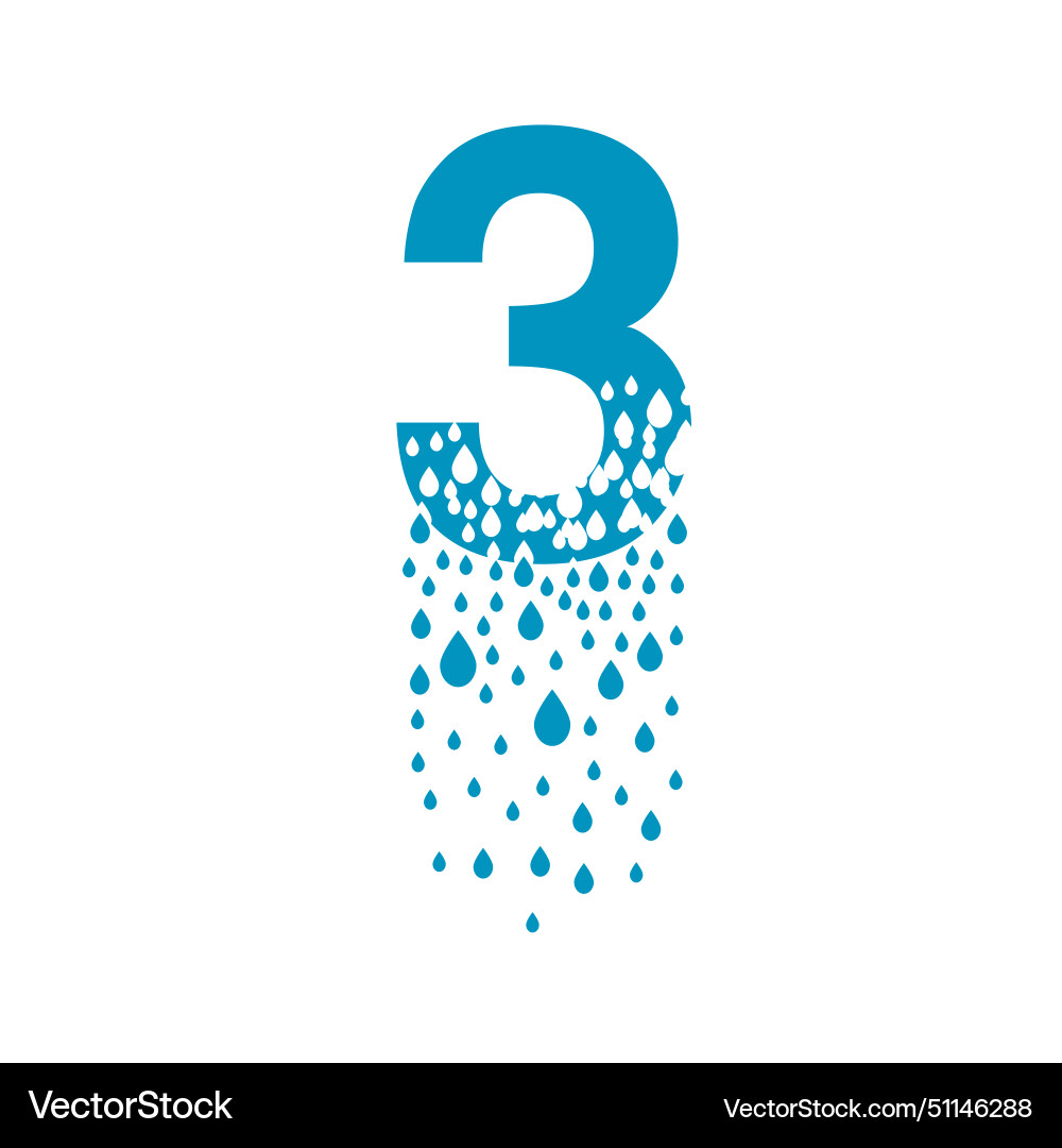 Number 3 dissolves into droplets drops of liquid Vector Image