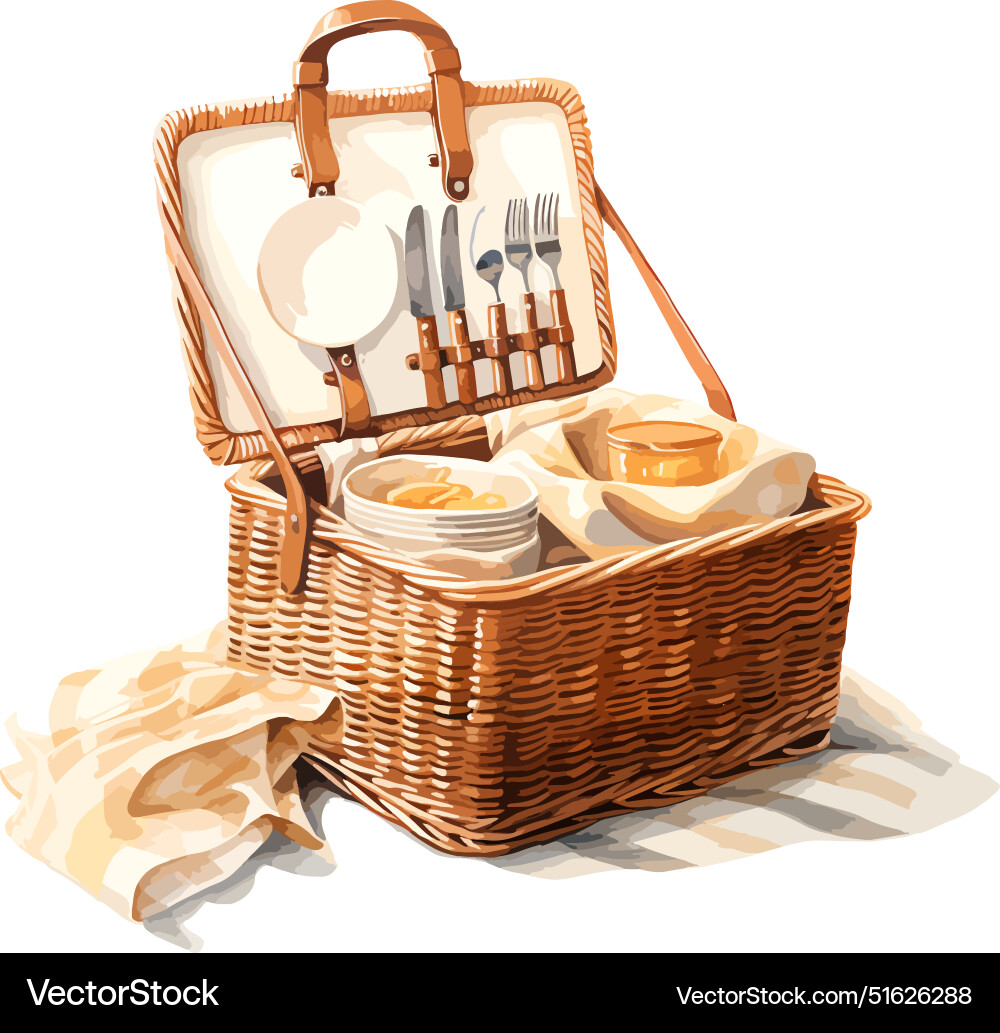 Picnic basket clipart with isolated Royalty Free Vector