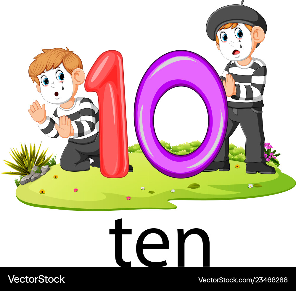 Two pantomime playing with the 10 balloon number Vector Image