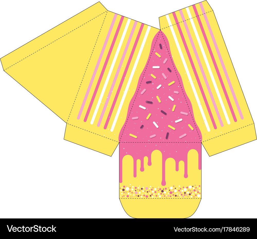 Cake slice box cutout template favor Royalty Free Vector