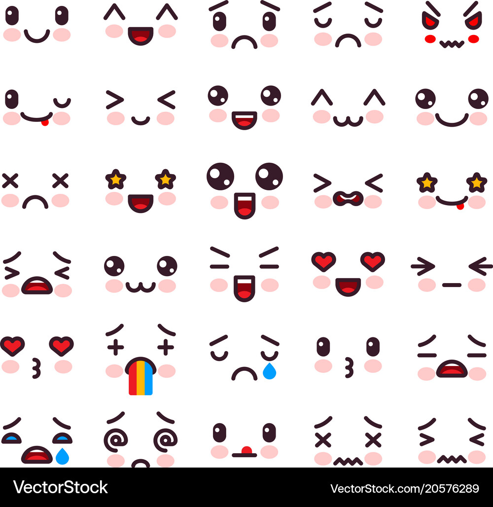 Cute Japanese Emoji Faces Royalty Free Vector Image
