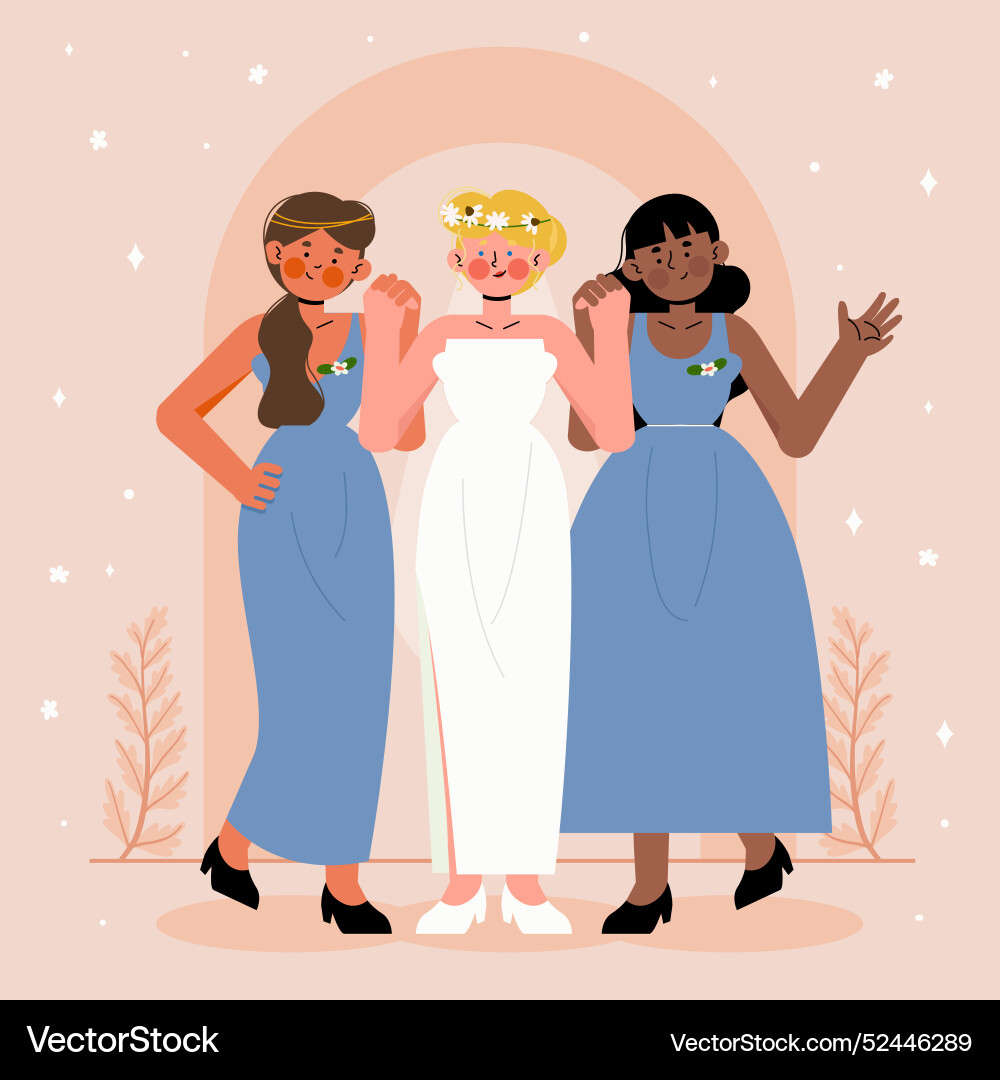 Flat design group of bridesmaids with bride Vector Image