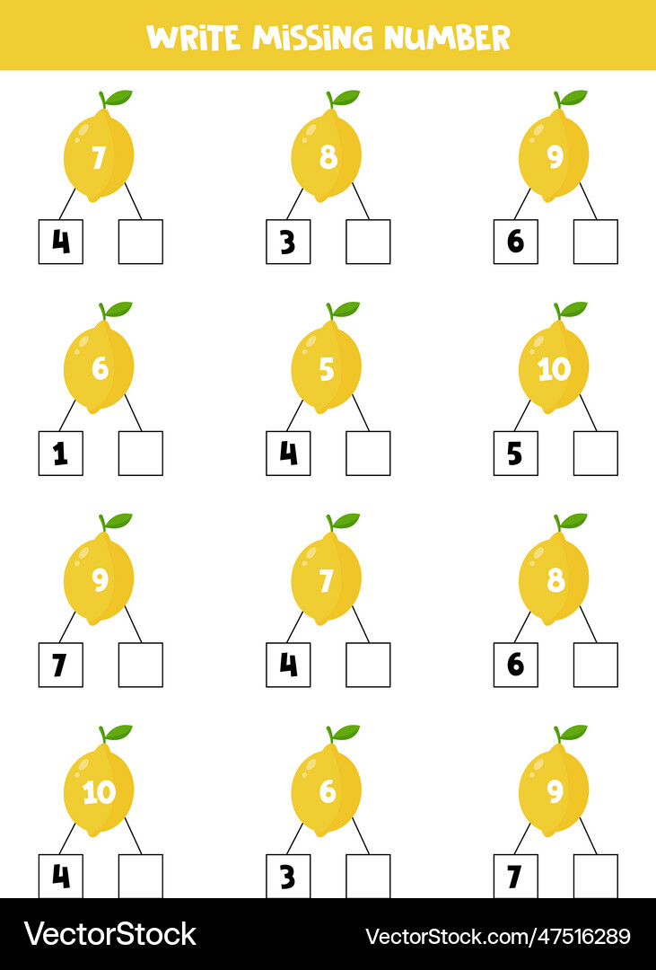 Lemon Number Bonds Worksheet for Kids – Royalty-Free Vector | VectorStock