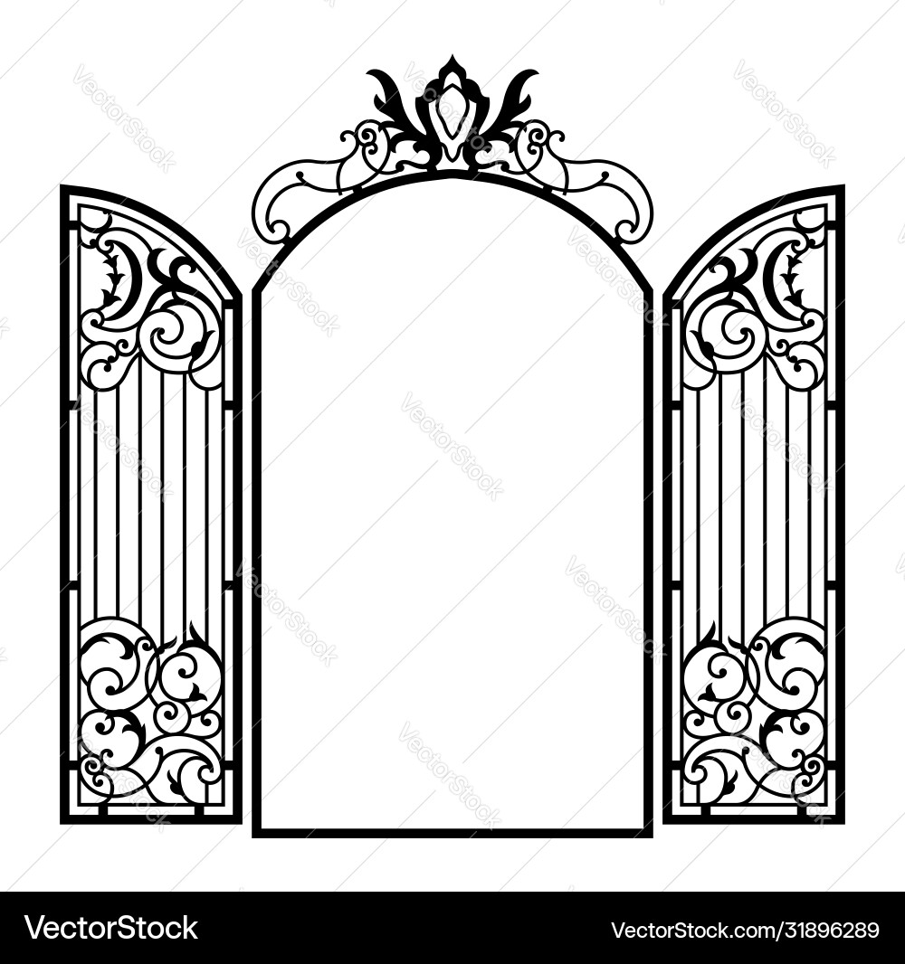Open forged ornate gate vintage style Royalty Free Vector
