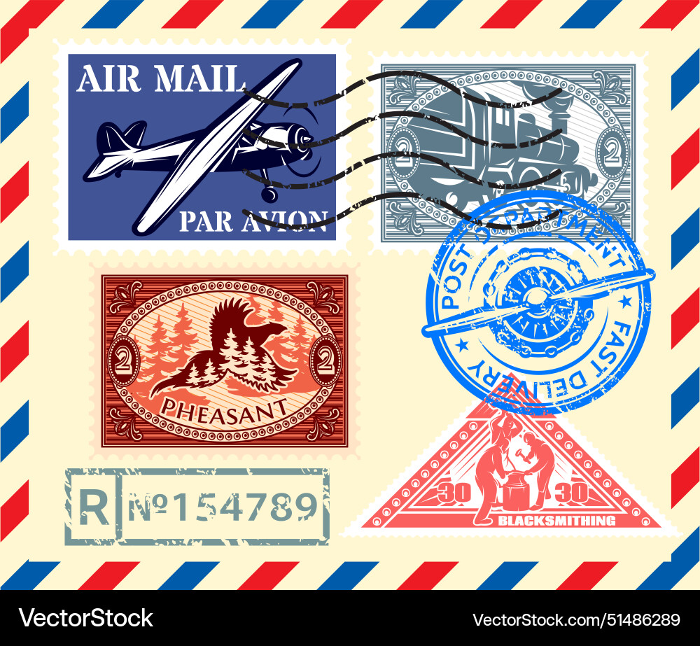 Set of elements for designing mail envelope color Vector Image