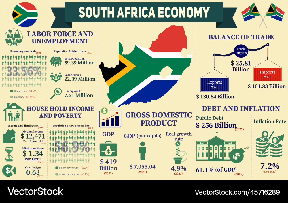 South Africa Economy Infographic Charts Royalty Free Vector