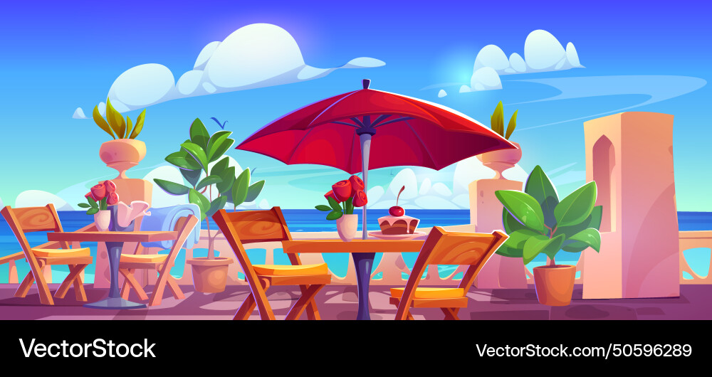 Summer outside cafe on terrace sea beach Vector Image