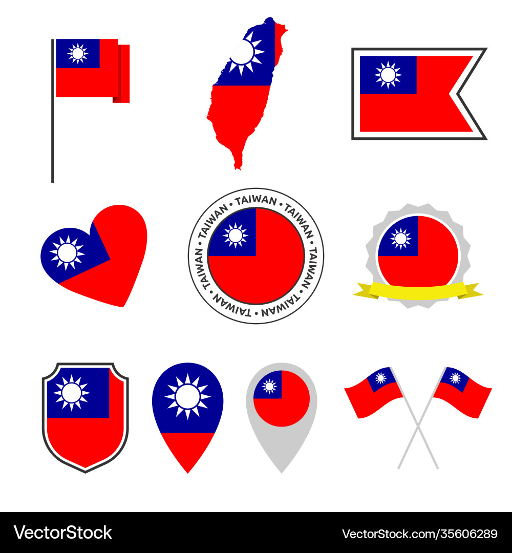 Taiwan flag icon set republic Royalty Free Vector Image
