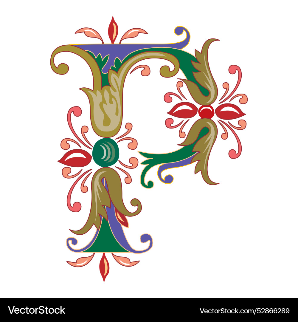 Vincente initial caps font capital letter p design