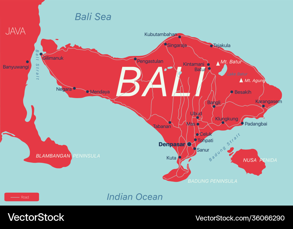 Bali country detailed editable map Royalty Free Vector Image