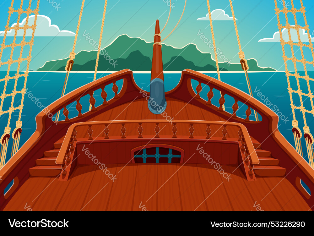 Pirate ship deck with rope ladders and railings Vector Image