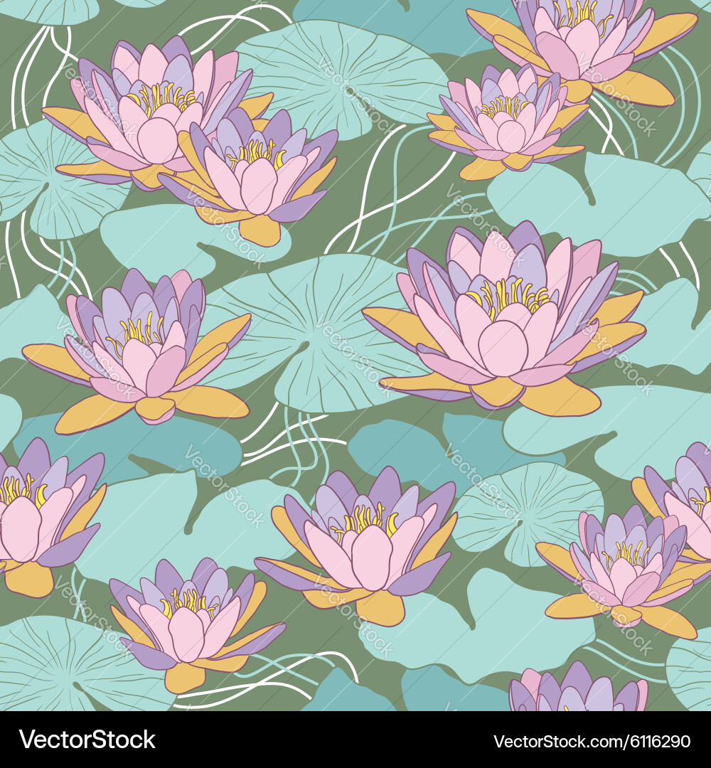 Seamless pattern with lotus flowers Royalty Free Vector