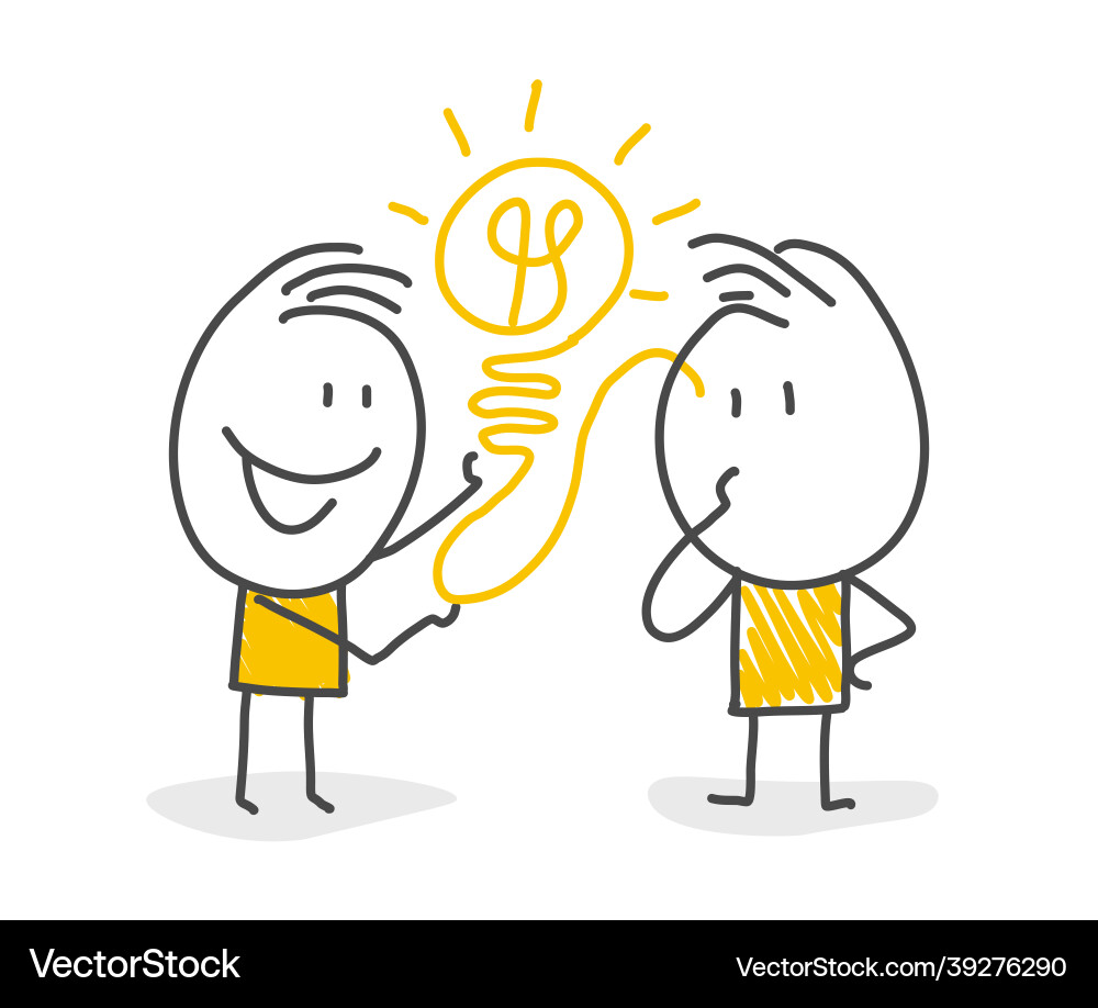 Stick figures idea sharing Royalty Free Vector Image