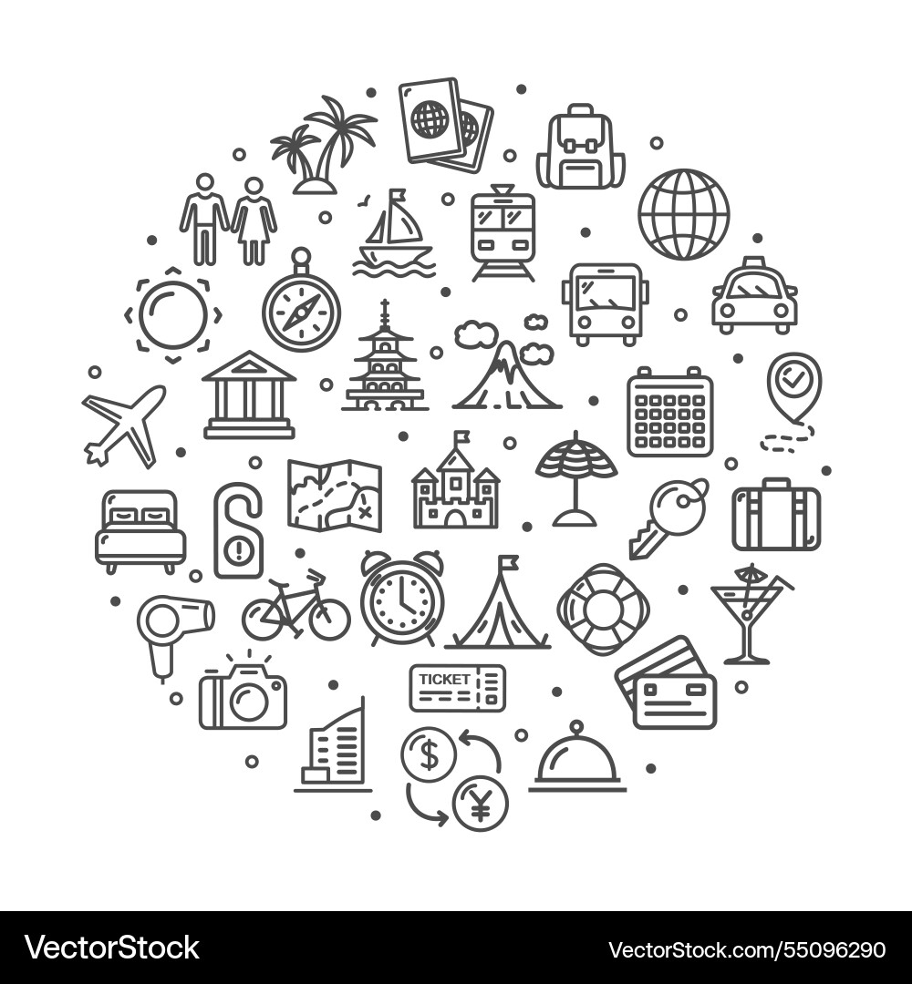 Travel signs round design template thin line icon Vector Image