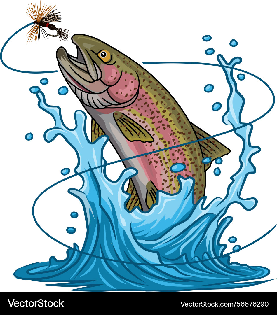 Trout fish fly fishing logo im Royalty Free Vector Image