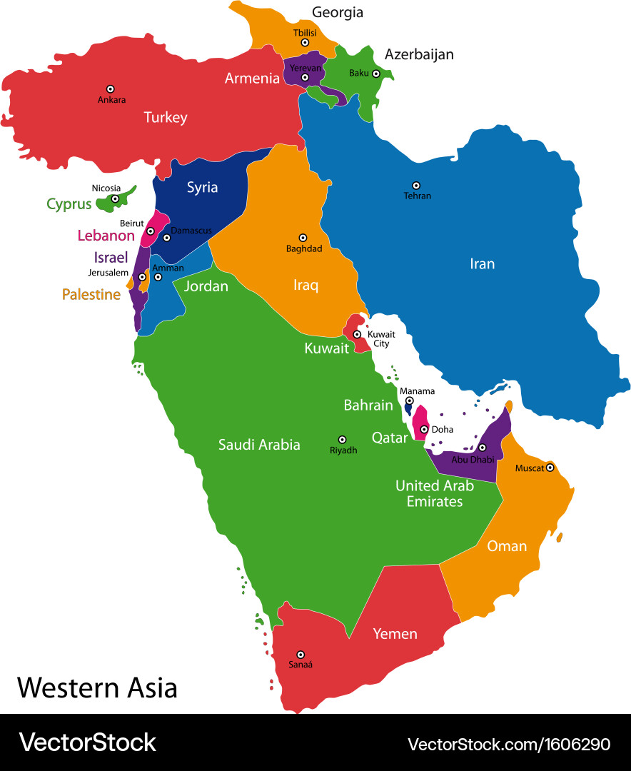 Western asia map Royalty Free Vector Image - VectorStock