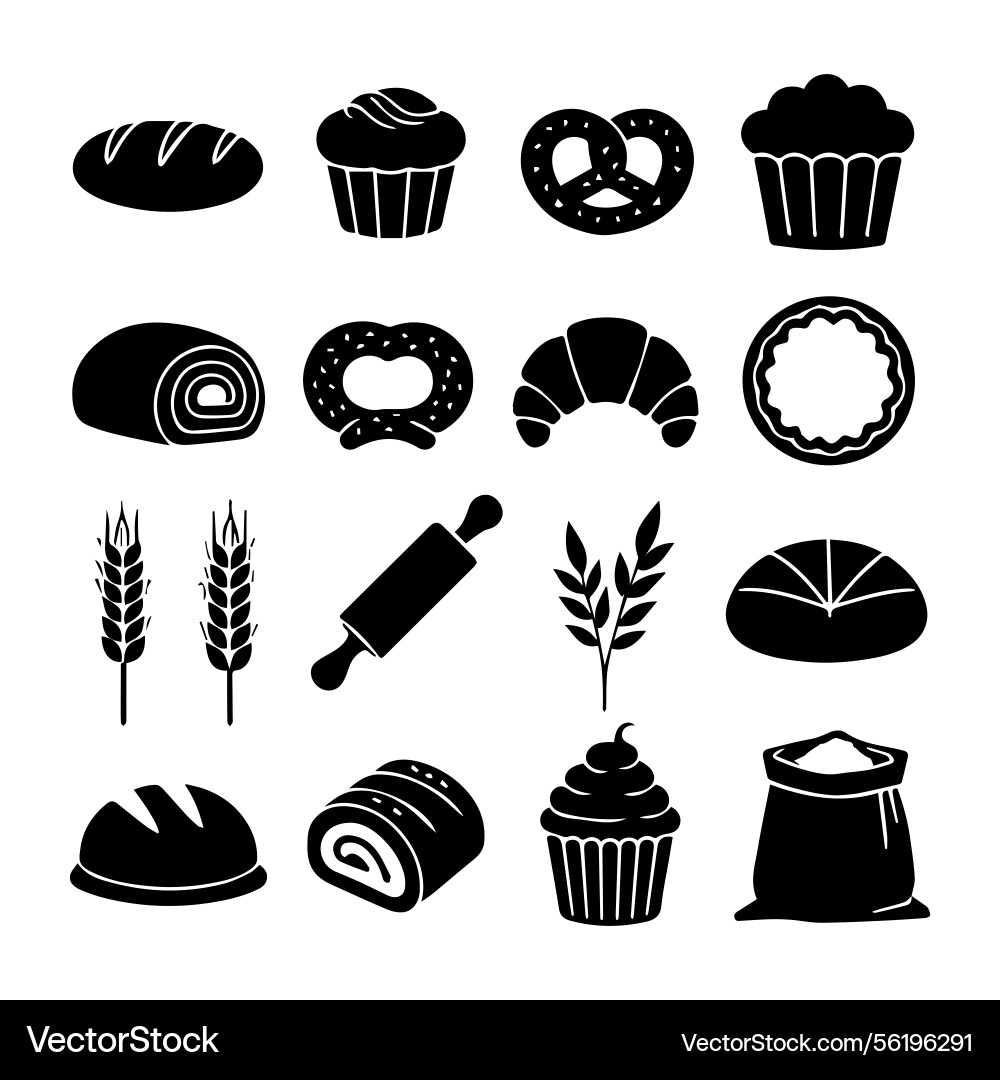 Black and white baking symbols for design Vector Image