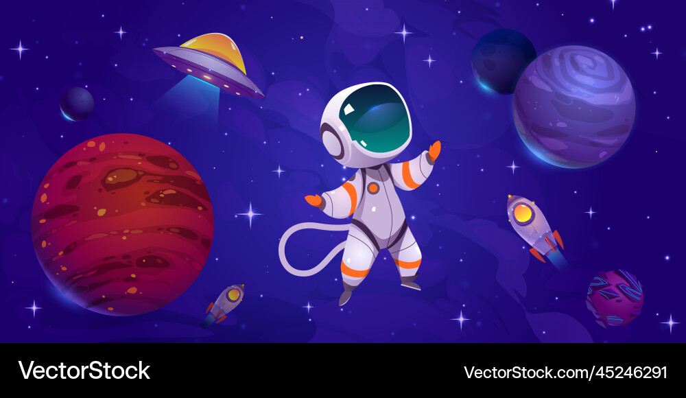 Cartoon astronaut in outer space Royalty Free Vector Image