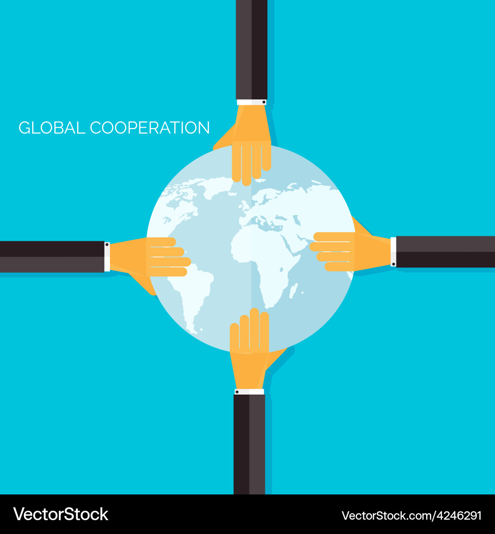 Flat background with handsglobal cooperation Vector Image