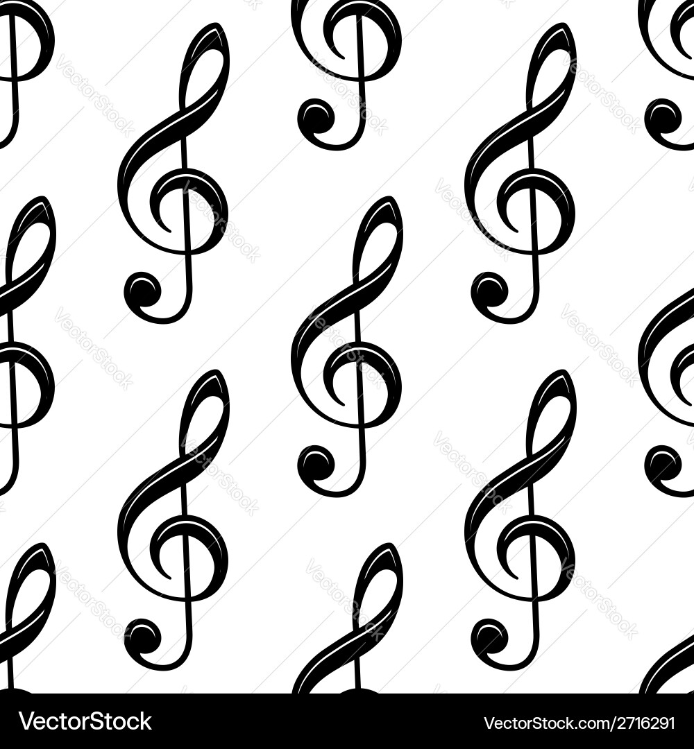 Seamless musical treble clef pattern Royalty Free Vector