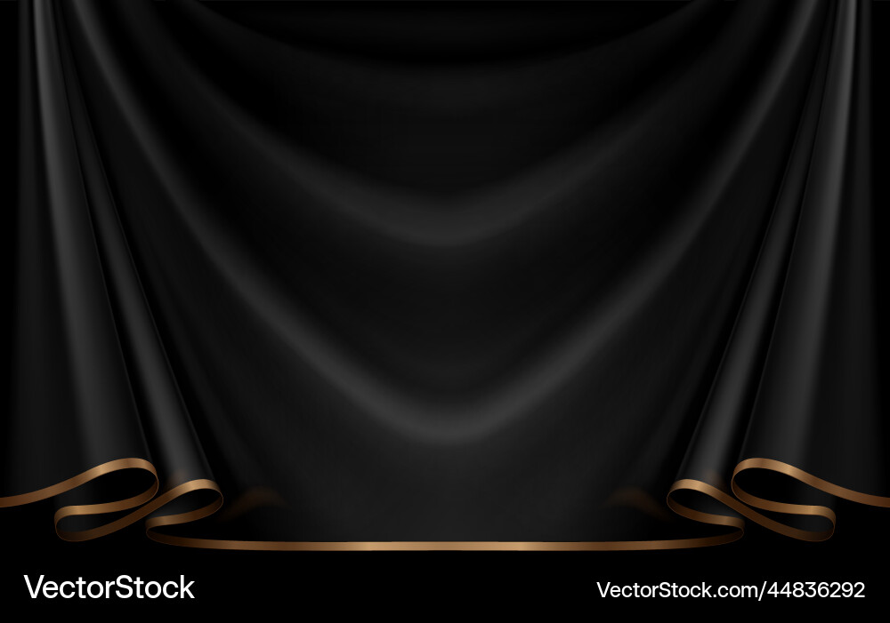 Black curtain with golden edges background Vector Image