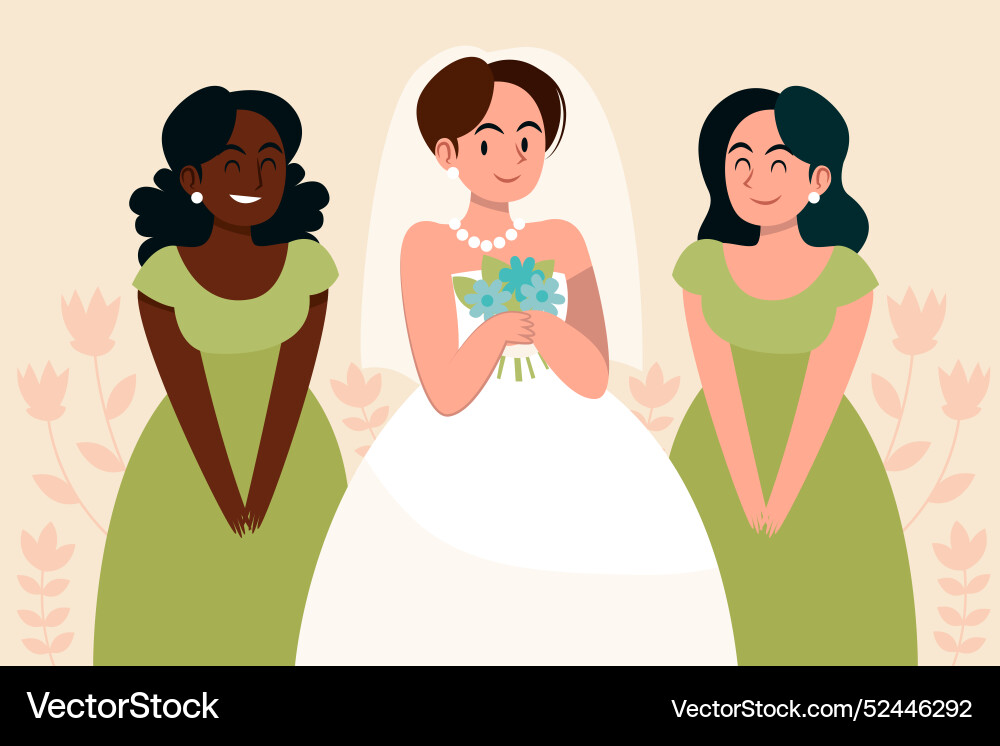 Flat design group of bridesmaids with bride Vector Image
