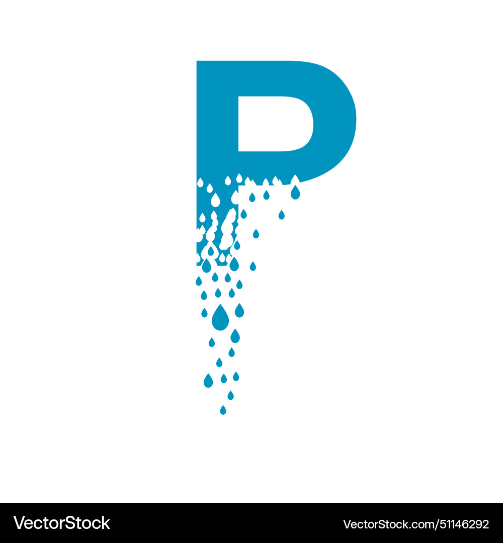 Letter p dissolves into droplets drops of liquid Vector Image