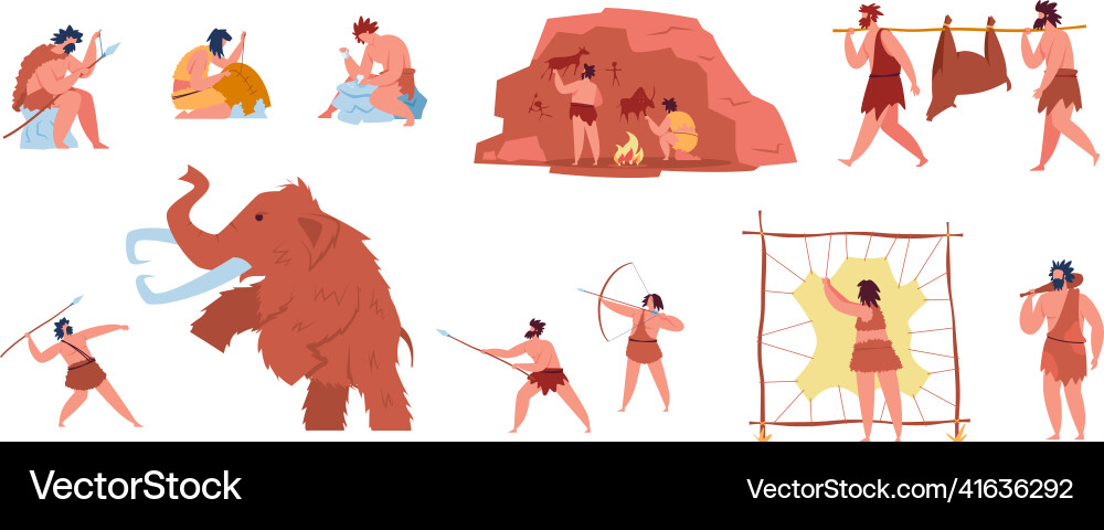 Primitive people life prehistoric characters Vector Image